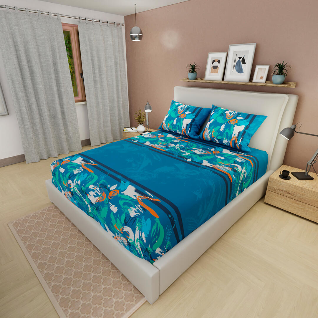 Sabana Ajustable Arte Abstracto Fondo Azul